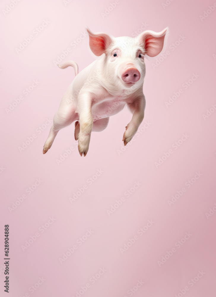 Pig jumping high in air, looks like flying. When pigs fly figure of ...
