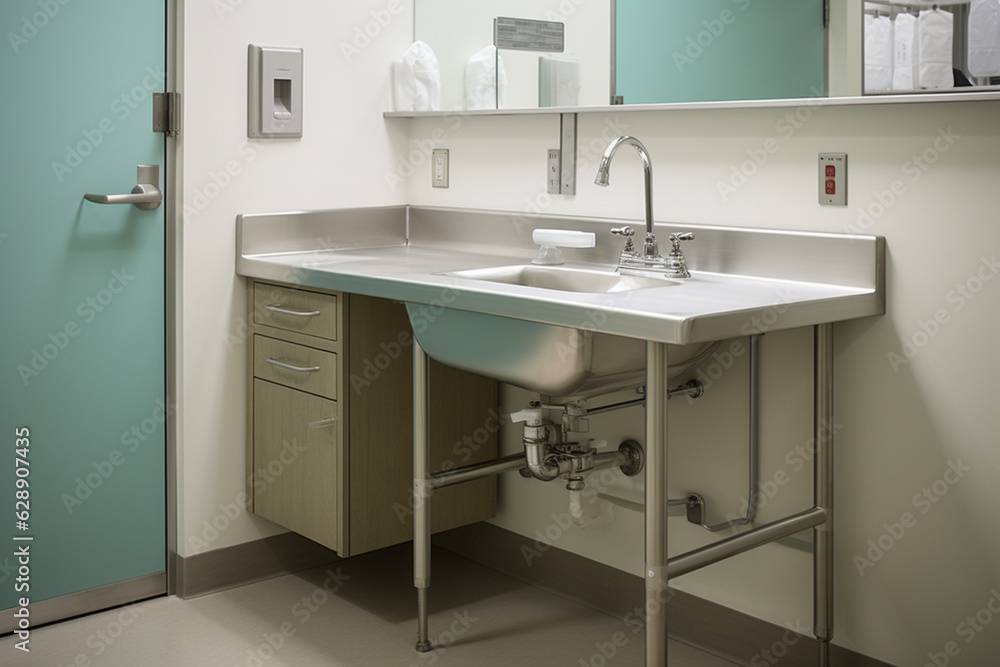 In the corner of the operating room, a designated scrub sink provides ...