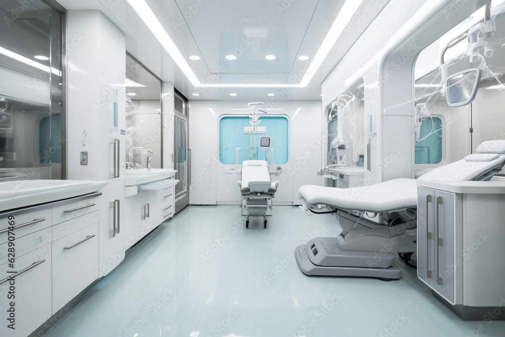 Ilustrace „Sterile white walls and gleaming tile floors create a ...