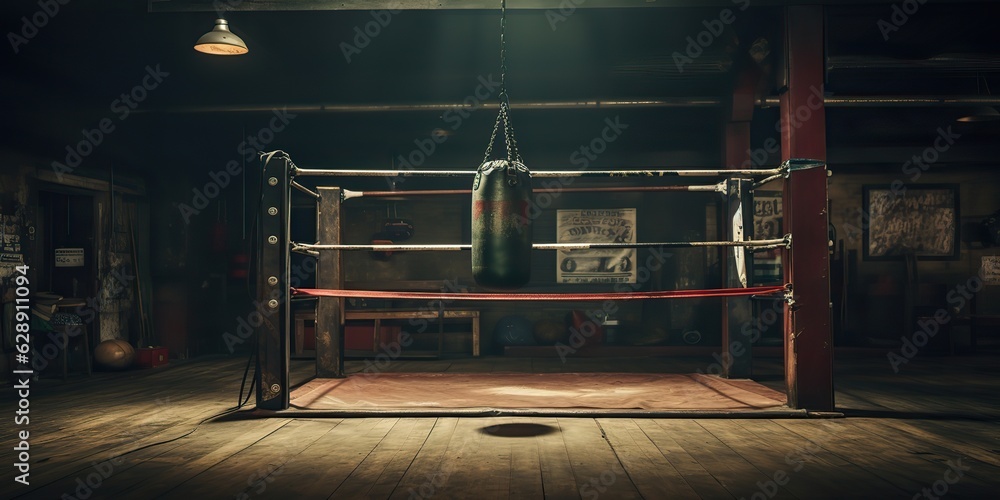 AI Generated. AI Generative. Dark vintage retro old gym boxing bag ...