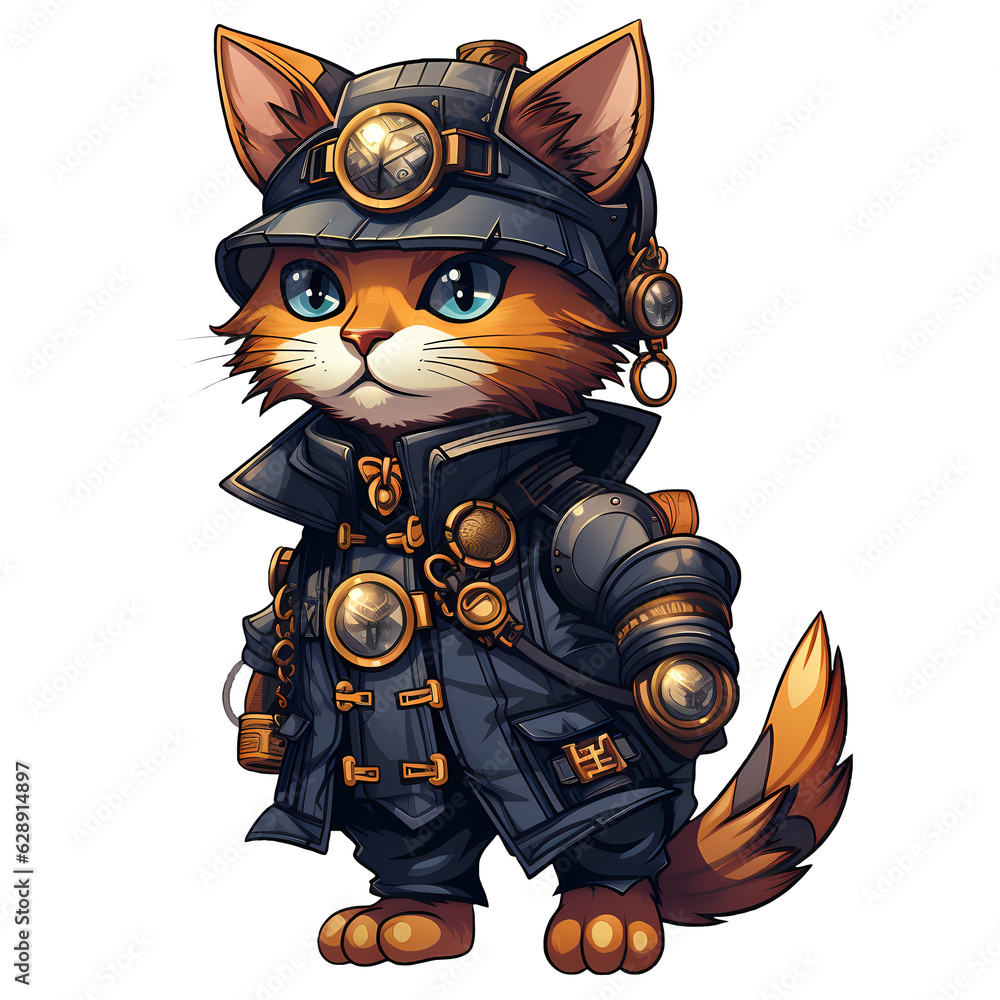 Steampunk Cat Clipart Illustration Stock Illustration | Adobe Stock