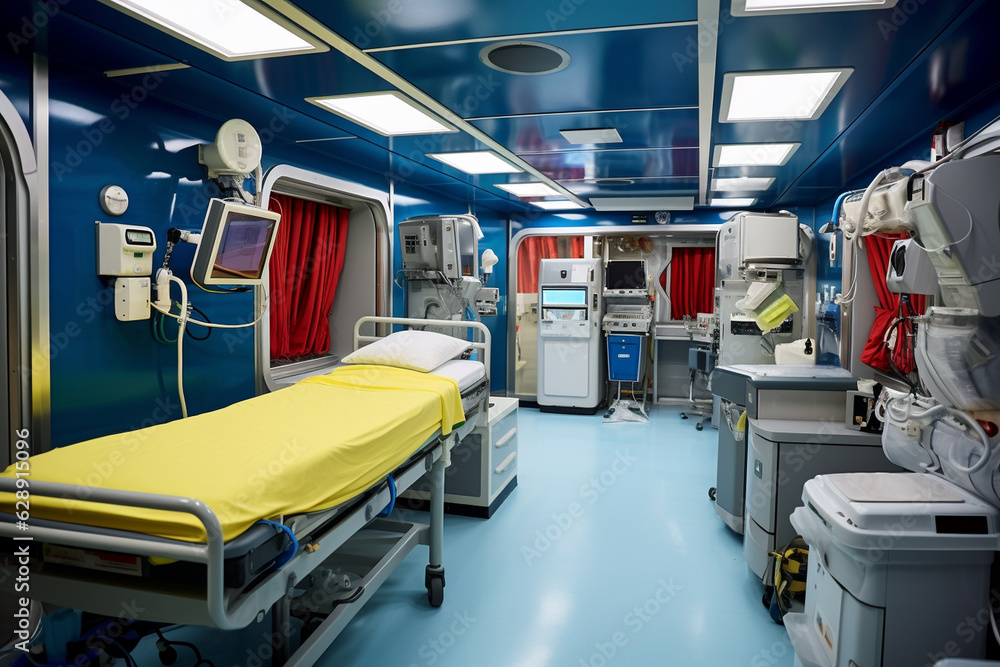 The operating room is equipped with emergency equipment, including ...