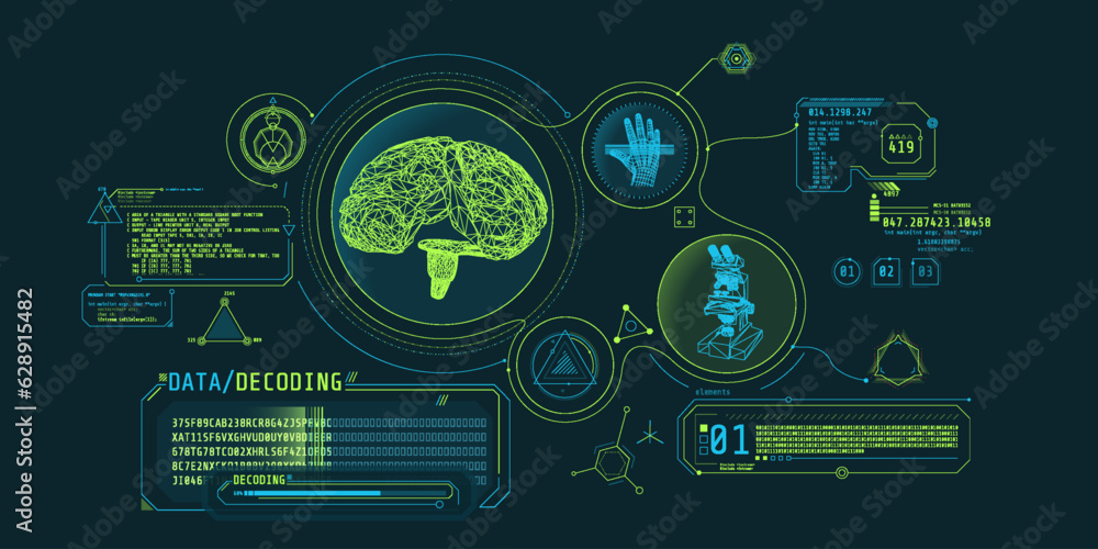 Brain Research Futuristic Interface Screen With Data Decoding Stock
