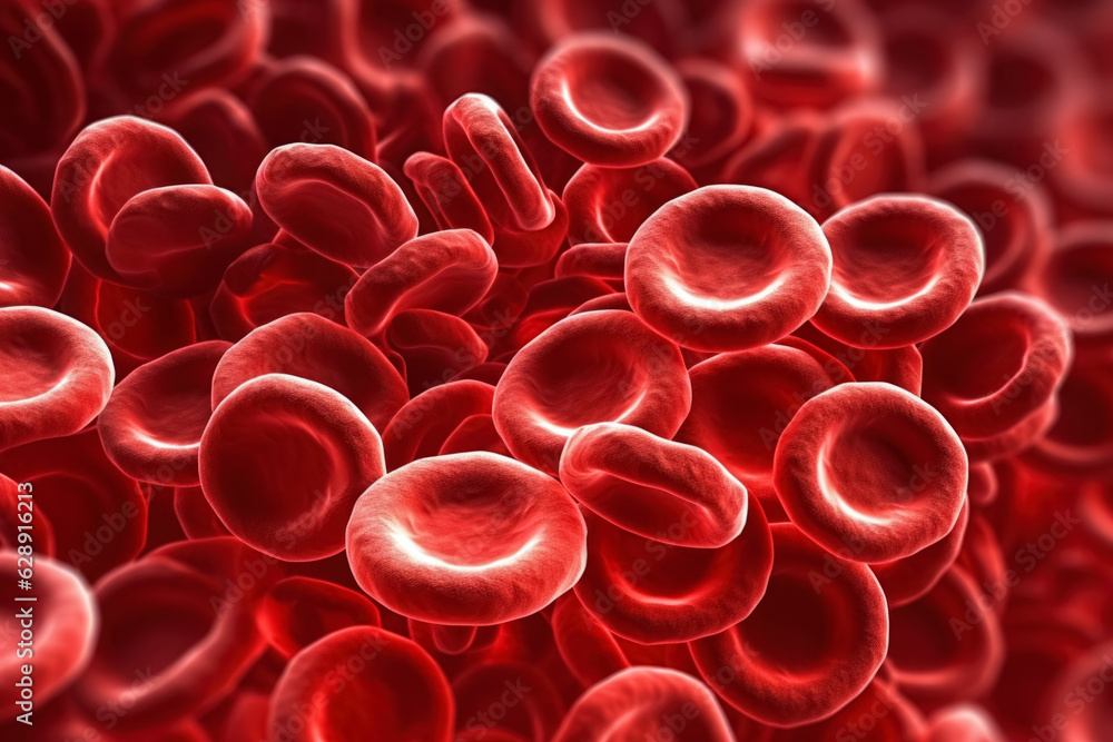 Red blood cells under microscope, scientific illustration. Generative ...