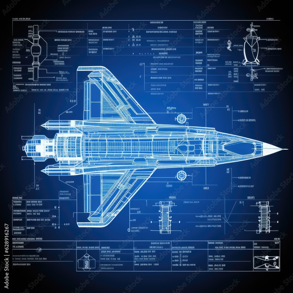 A blueprint technical line drawing fighter jet generative AI Stock ...