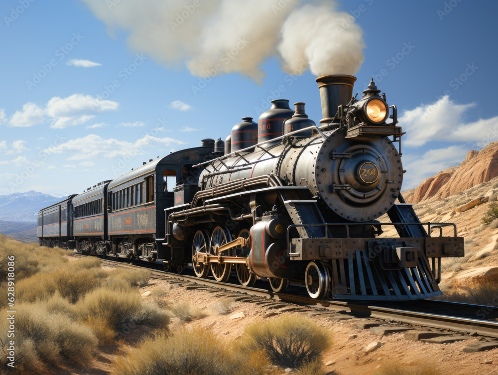 Poster Old West Train: Steam Locomotive in the Old West. Generative AI ...