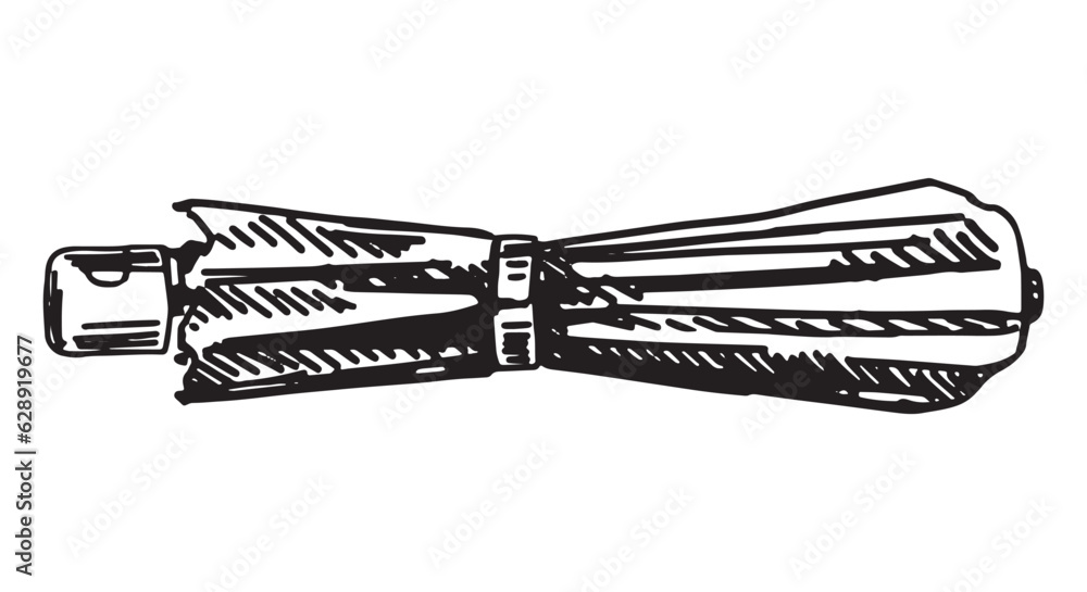 Doodle of folded umbrella. Outline drawing of rainy weather accessory ...