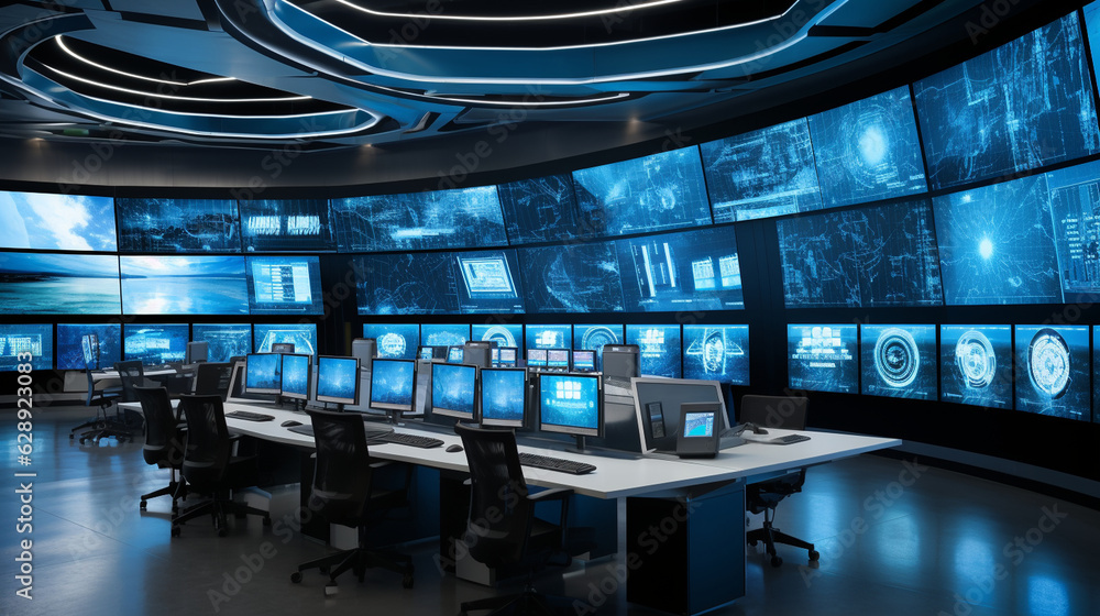 Design a futuristic cargo logistics control room with a 360-degree ...