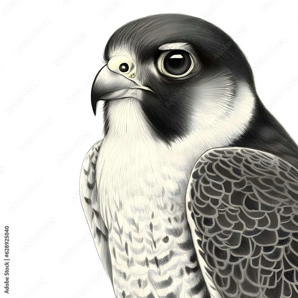 Portrait of a Peregrine Falcon Realistic Digital Drawing isolated on a ...