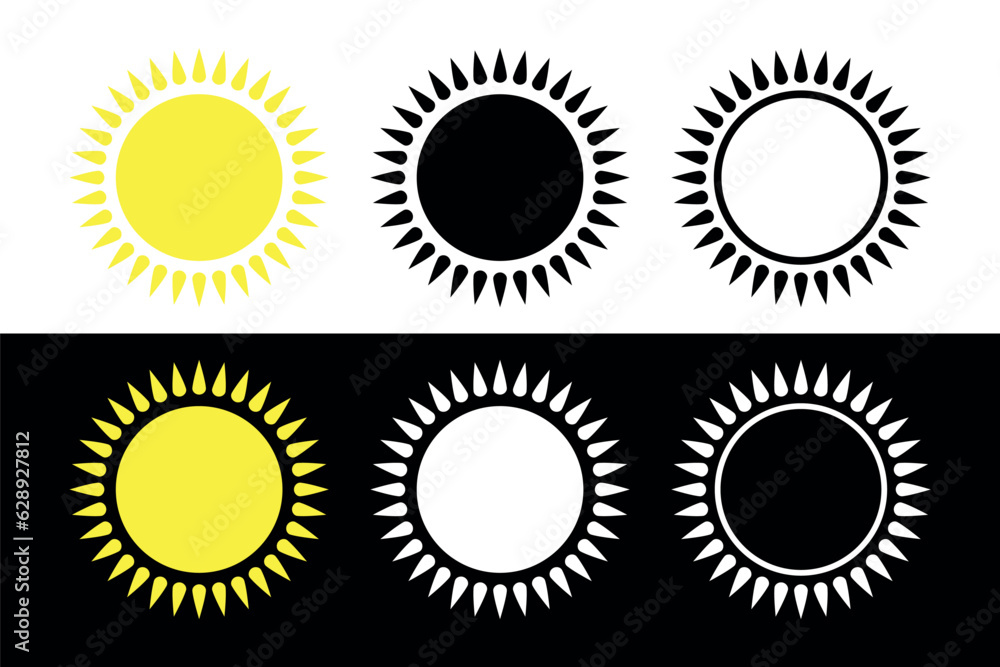 Set of abstract sun icons. Symbol of heat and light. Stylized sun with ...