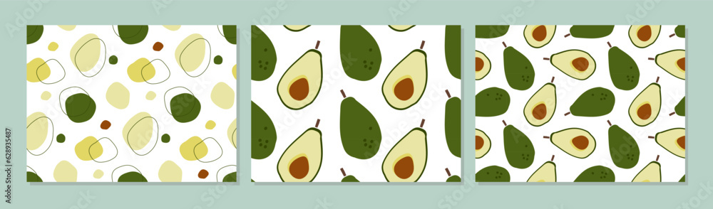 Avocado abstract background set. Three patterns. Seamless patterns with ...