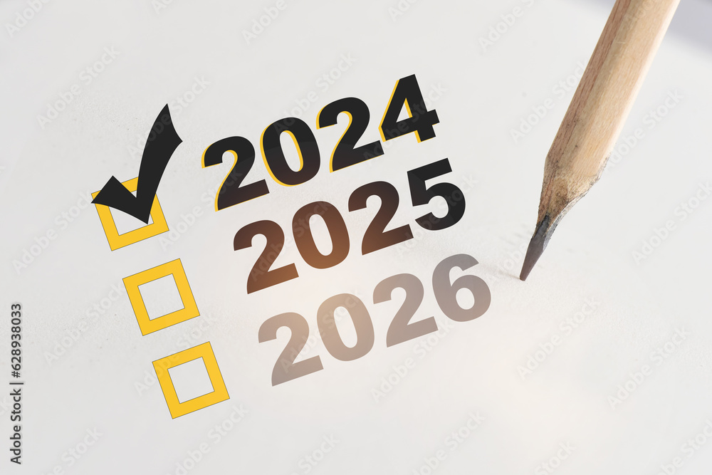 New year check list box with check mark in year 2024 on white paper ...