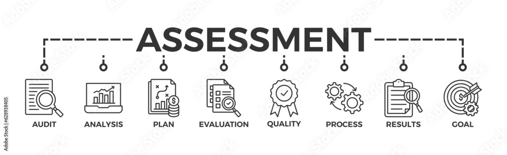 Assessment banner web icon vector illustration for accreditation and ...