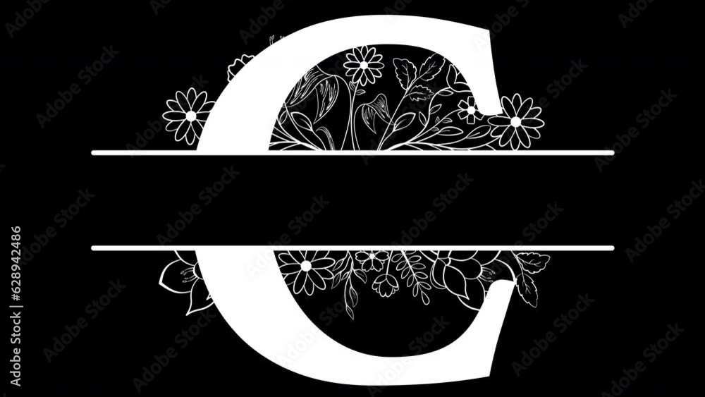 Aesthetic Letter C Floral Monogram White Animated, with ALPHA Channel ...
