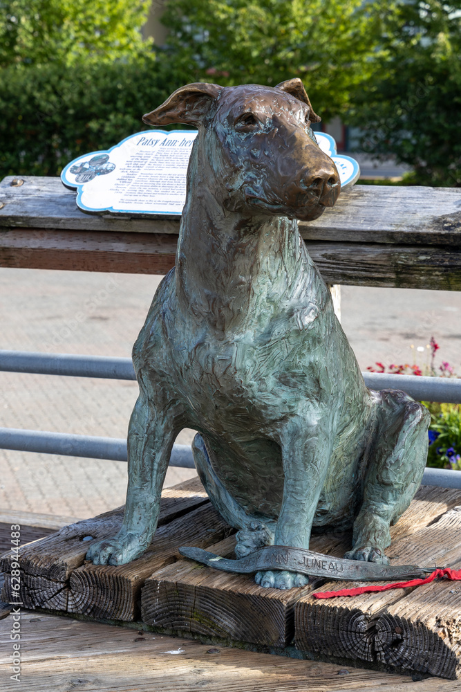 JUNEAU, ALASKA, USA - AUGUST 20, 2022: A bronze statue of Patsy Ann ...