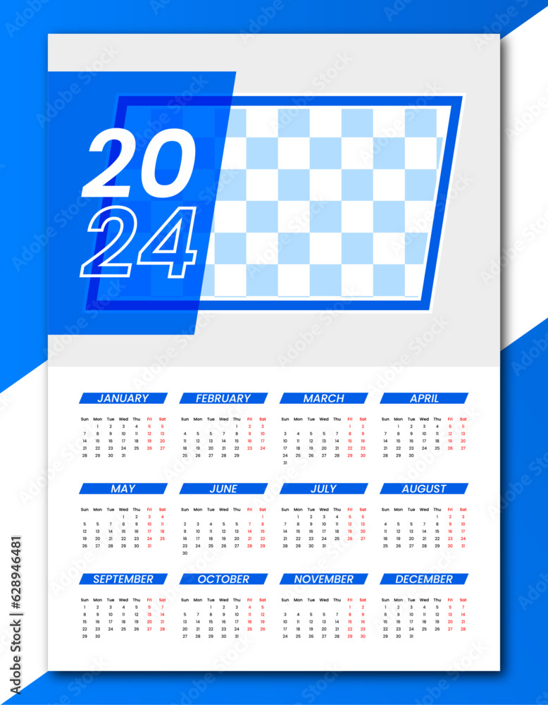 Wall Calendar 2024, Wall calendar design template for 2024, minimalist ...