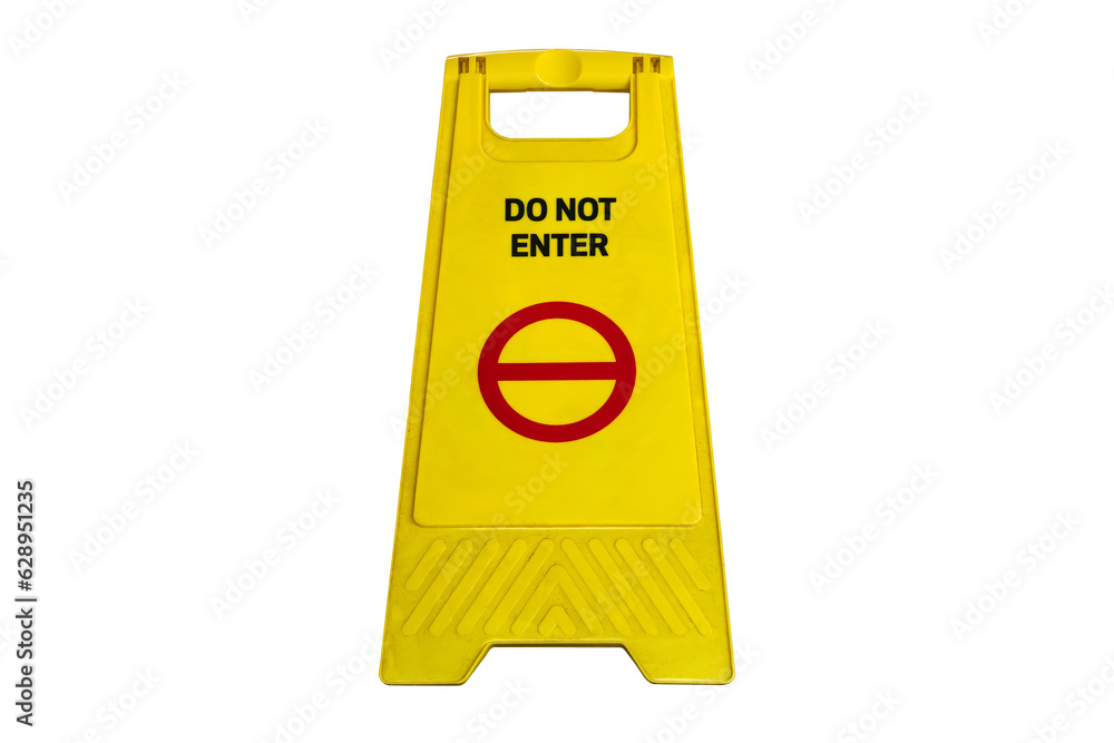 do NOT ENTRY sign in black text with red circle icon on yellow object ...