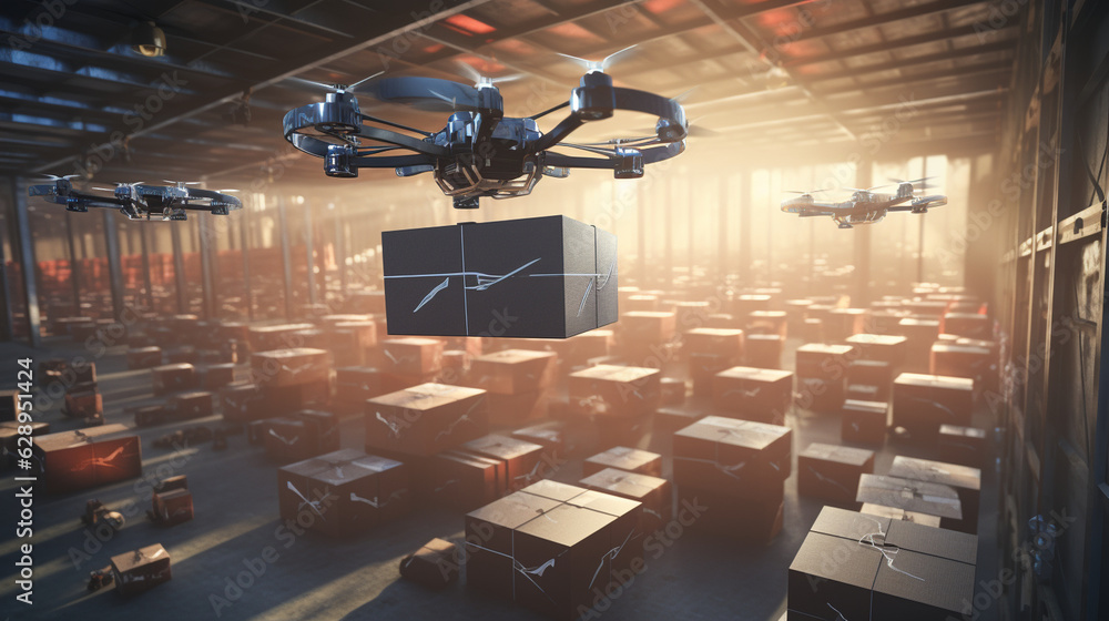 Craft a drone-based cargo delivery network, with swarms of autonomous drones coordinating ...