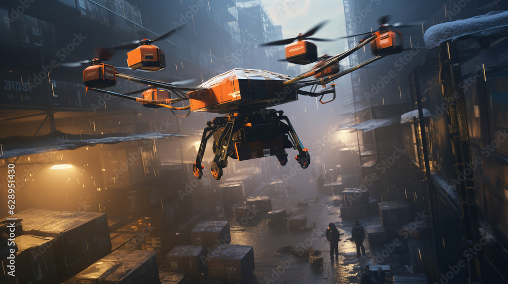 Craft a drone-based cargo delivery network, with swarms of autonomous drones coordinating ...