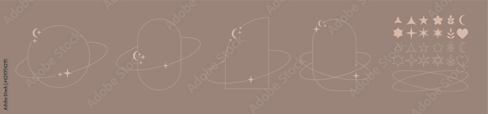 Arch frame aesthetic element, set simple frame and elements, simple ...