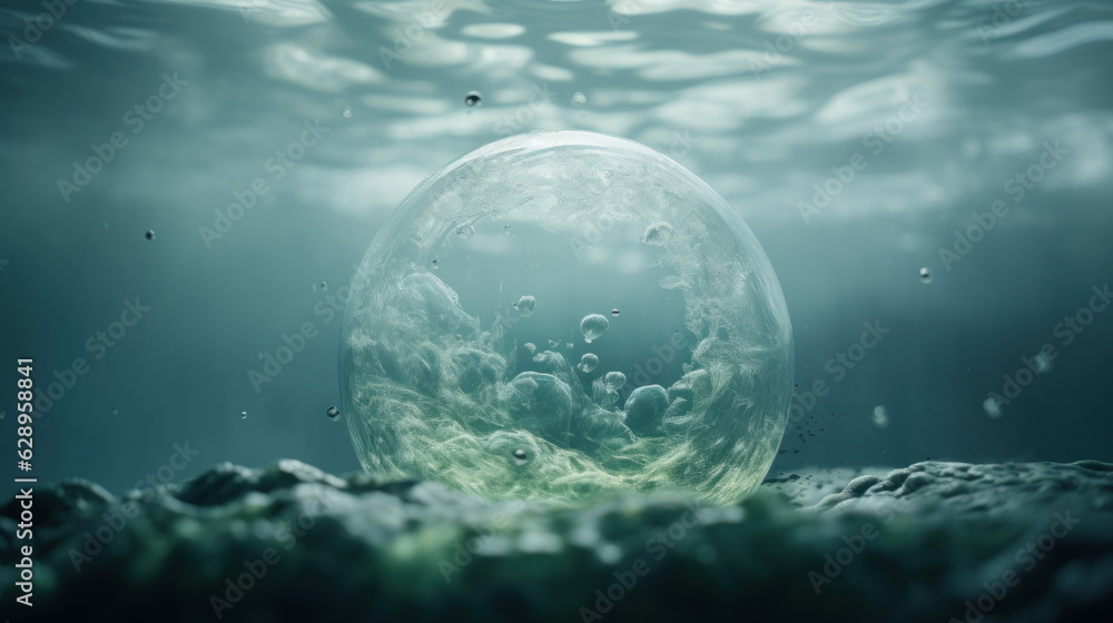 Radioactive contaminated seawater formed into a sphere underwater ...