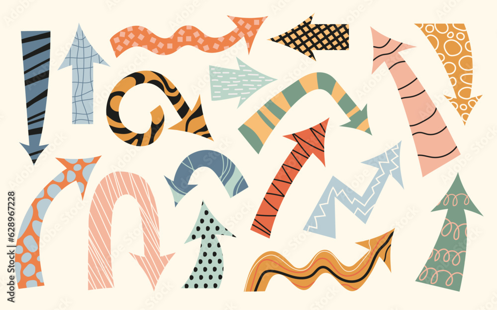 Vector flat arrows. Hand Drawn Cartoon Modern Arrow icon. Set of ...