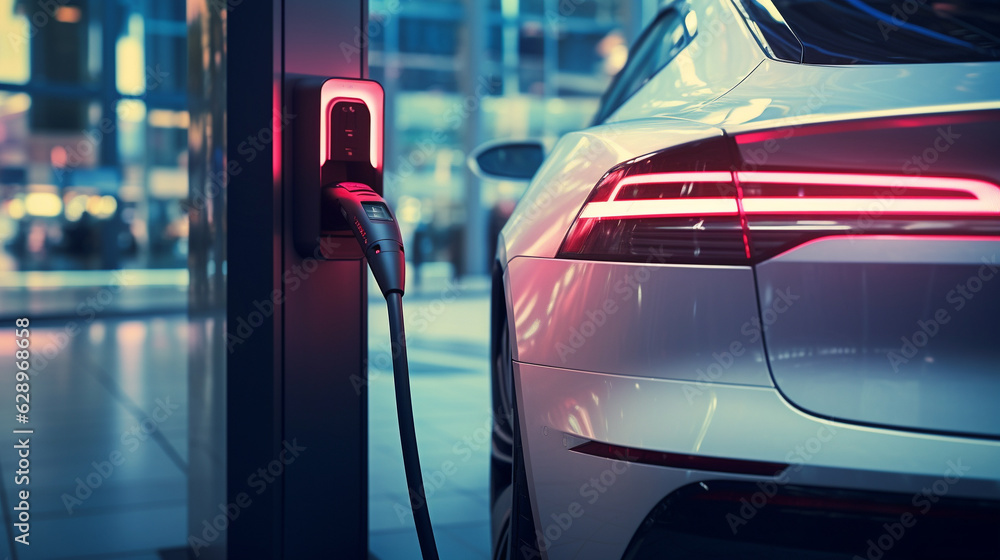 Electric vehicle car in EV charging station, Green energy and eco power ...