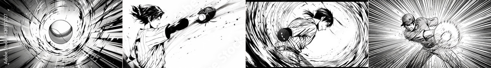 Black and white illustration in manga style. Traditional Japanese comic ...