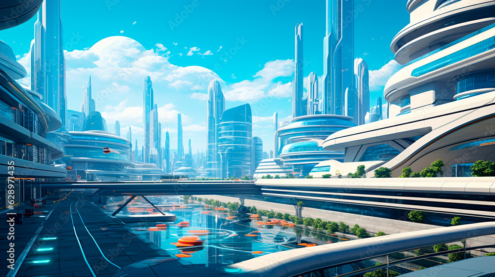 futuristic city sci fi fi with blue and white futuristic space ...