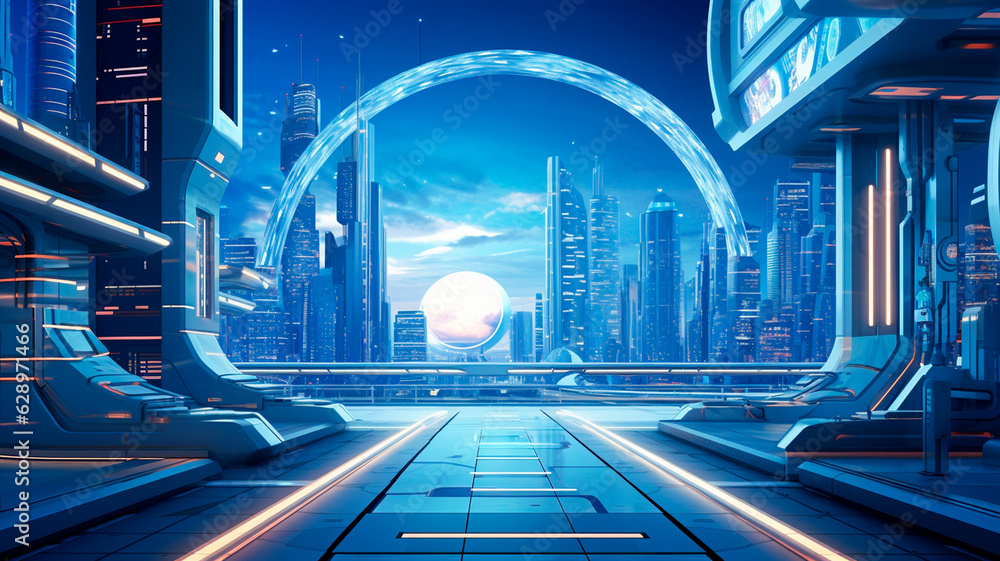 futuristic city sci fi fi with blue and white futuristic space ...