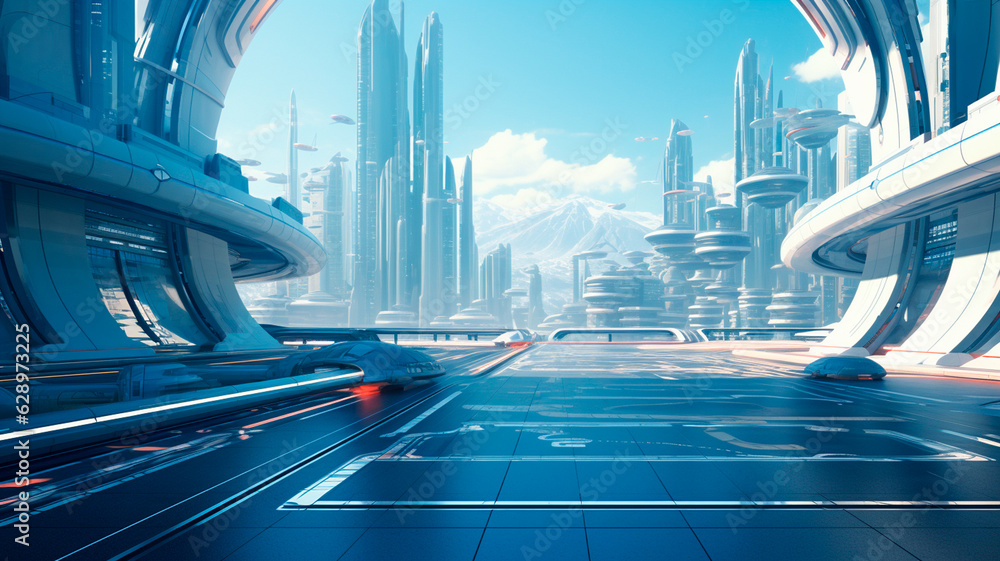 futuristic city sci fi fi with blue and white futuristic space ...