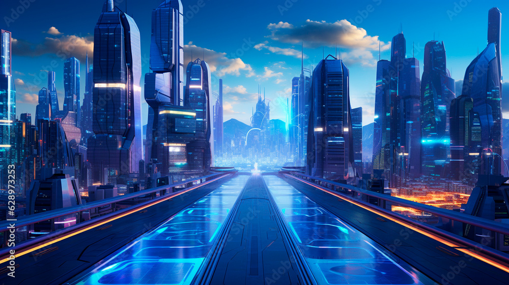 futuristic city sci fi fi with blue and white futuristic space ...
