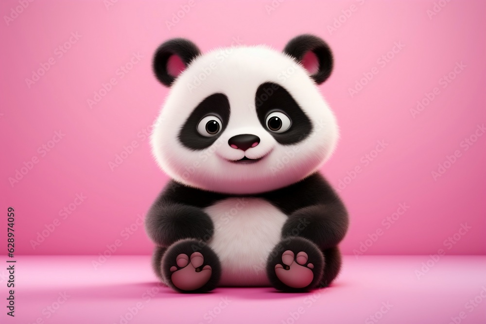 Sad Panda Cartoon Character on Pink Background. AI Stock Illustration ...