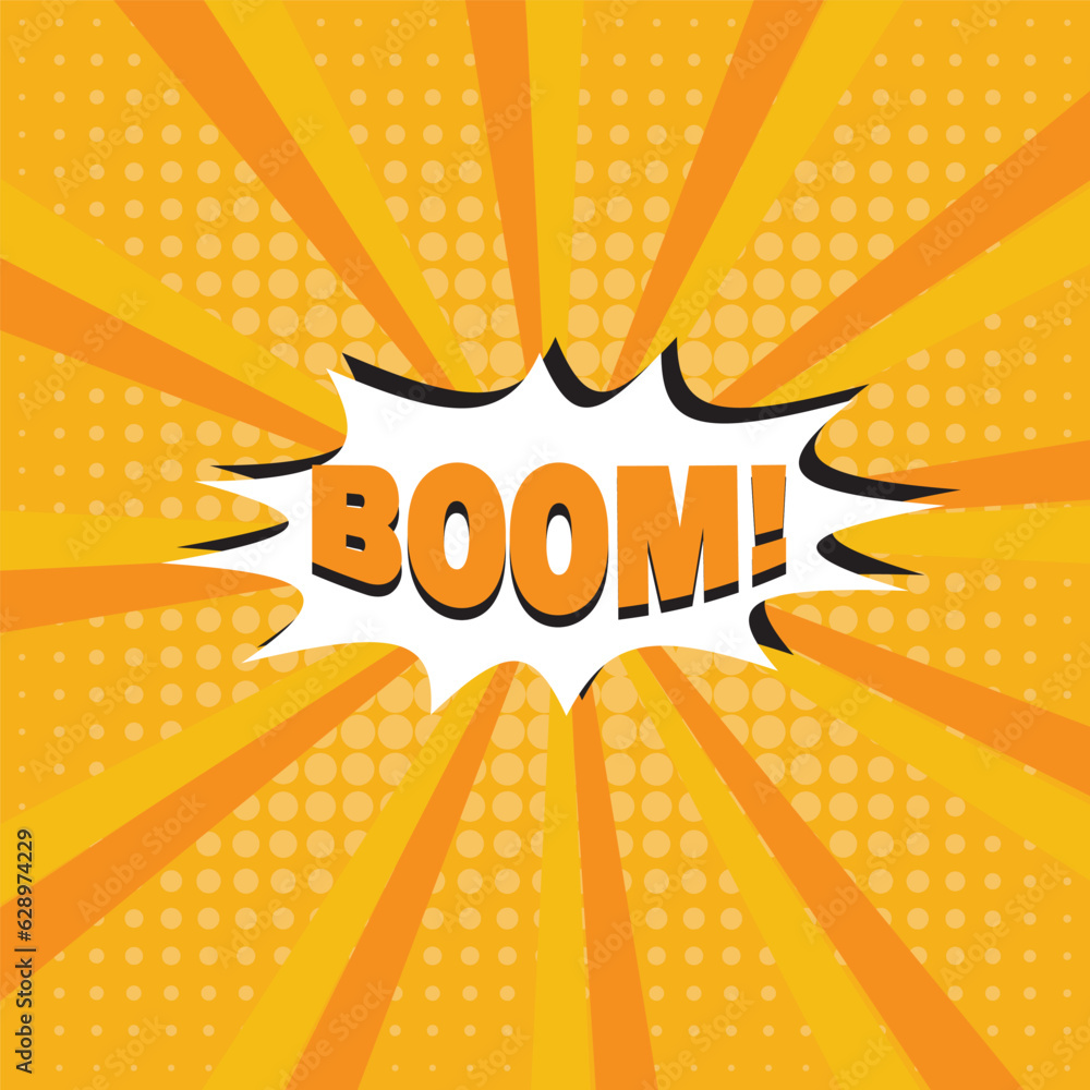 Boom comic speech bubble with cloud, rays and halftone effect comic ...