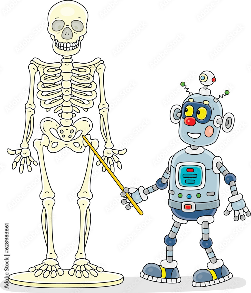Funny robot explaining a structure of a human skeleton at an Anatomy ...