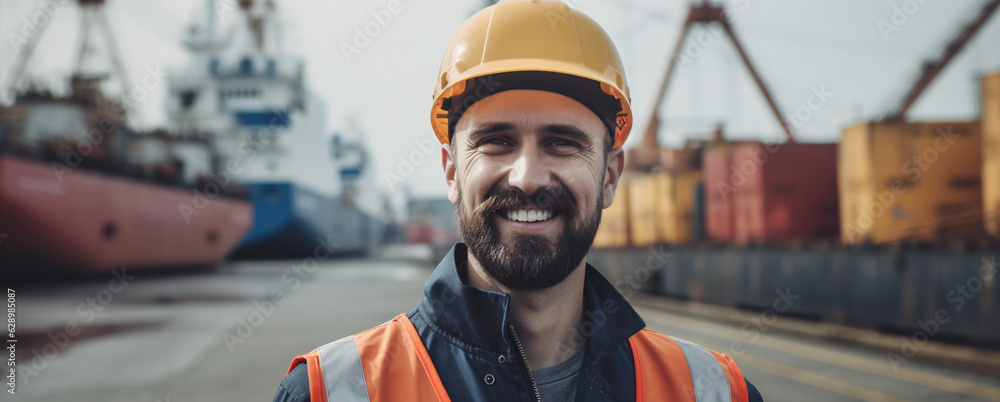 Generative AI, a man in a work suit and a reflective vest in a helmet ...