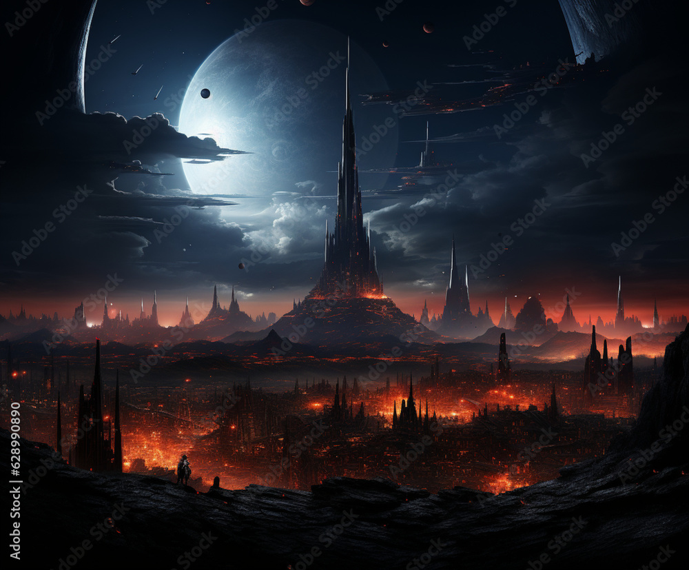 future dystopian urban planet alien landscape space sci, Generative Ai ...