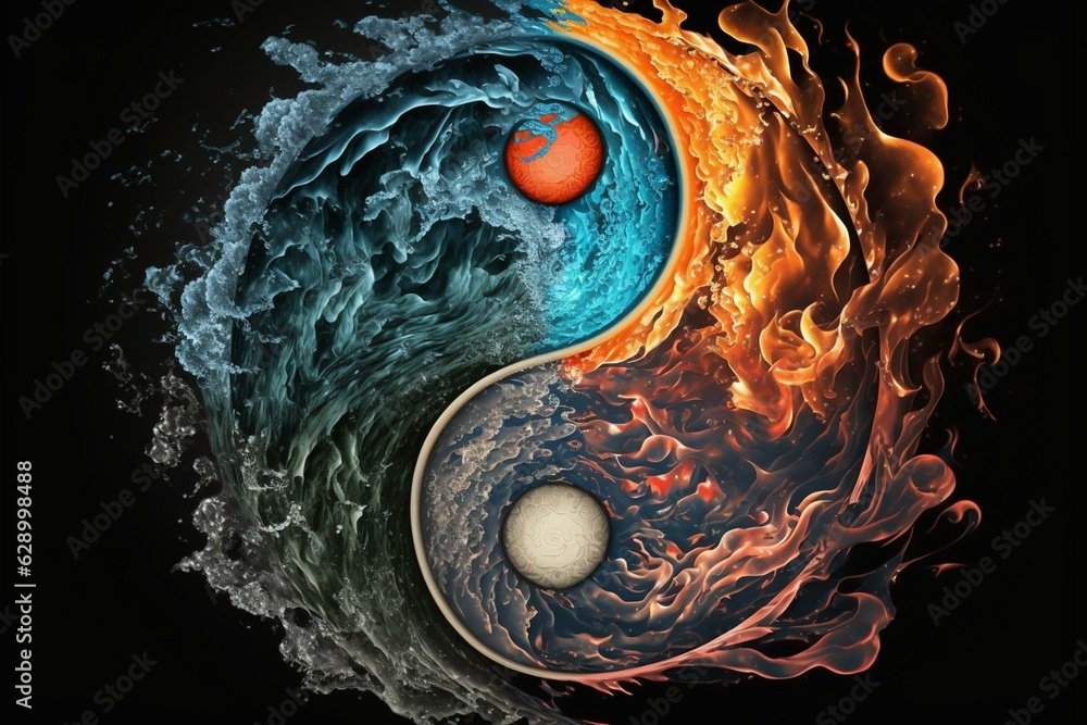 Opposing elements water and fire embody yin-yang symbol. Generative AI ...