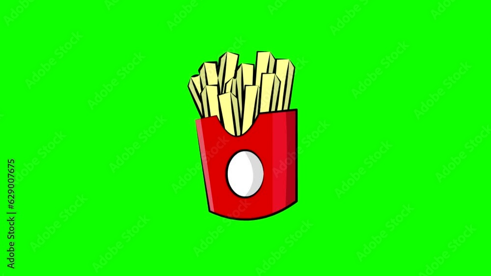 Fried potato animated in cartoon style with green background, 2d ...