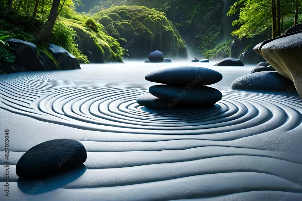 A equable Zen garden with carefully placed Rock , spur determine , and ...