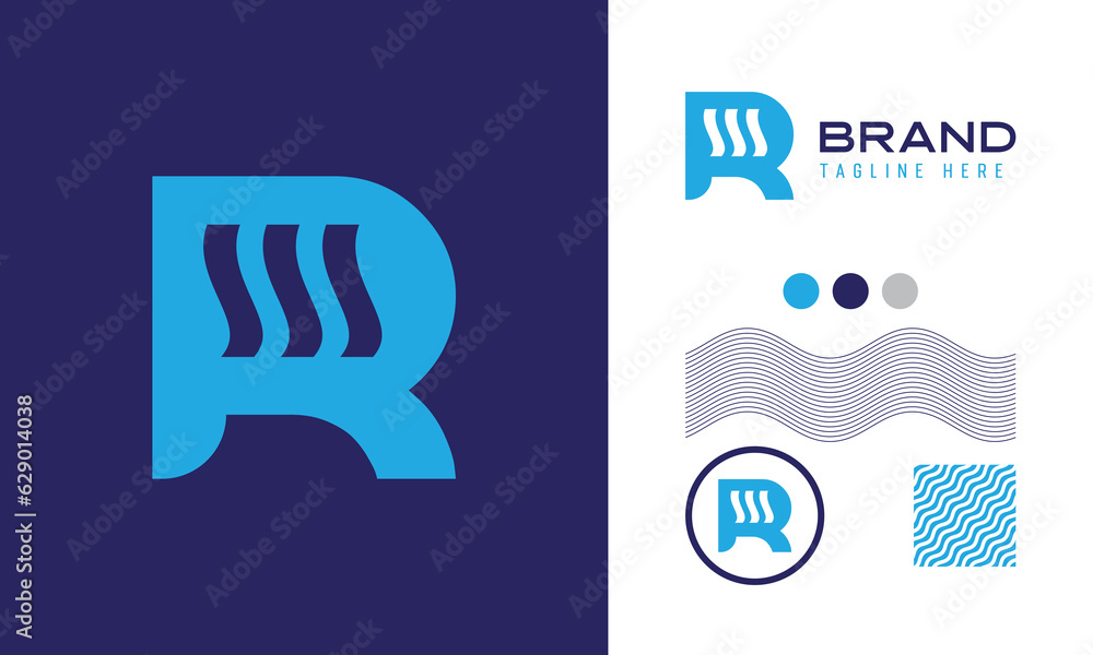 bold R letter logo using wave shape suitable for sports, food, coffee ...