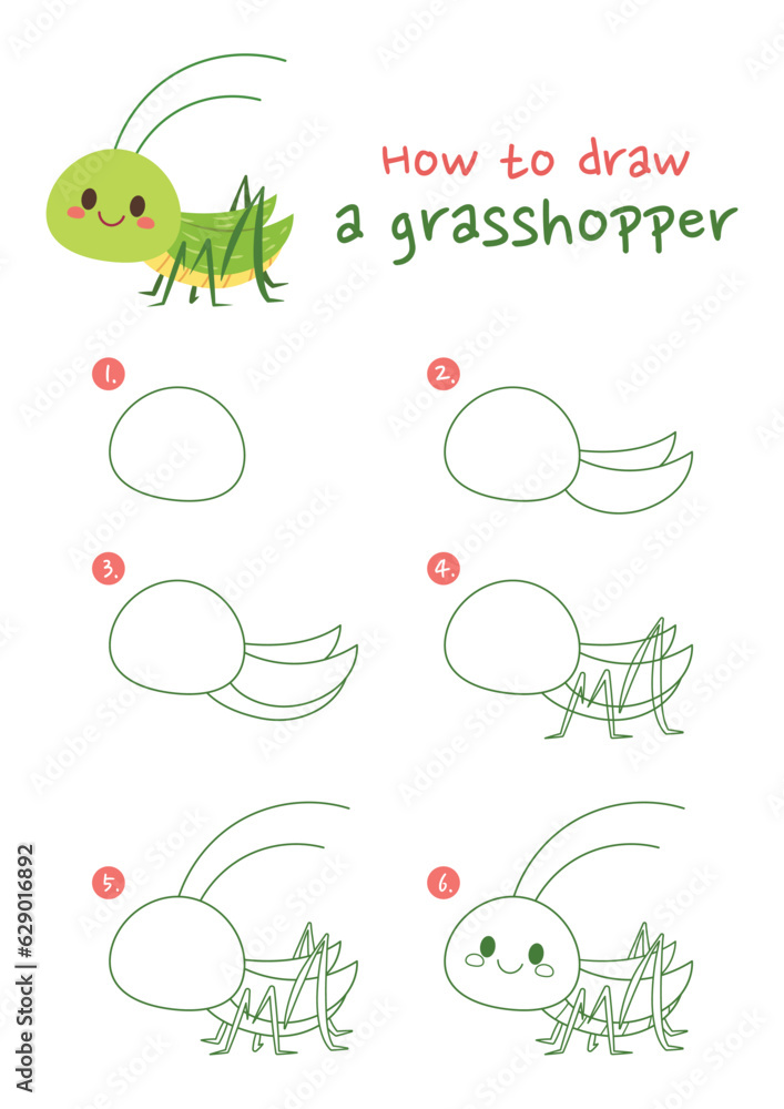 Vettoriale Stock How to draw a grasshopper vector illustration. Draw a ...
