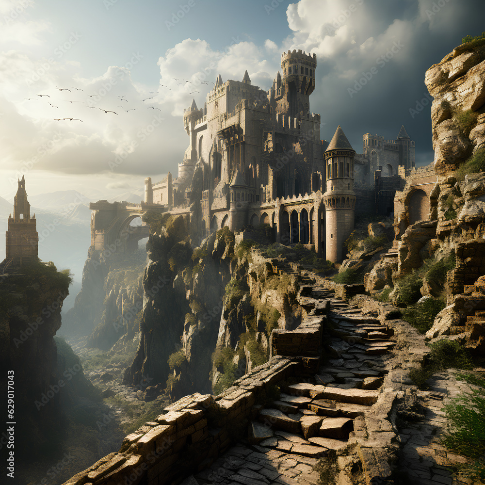 An ancient castle that has been destroyed and collapsed over thousands ...