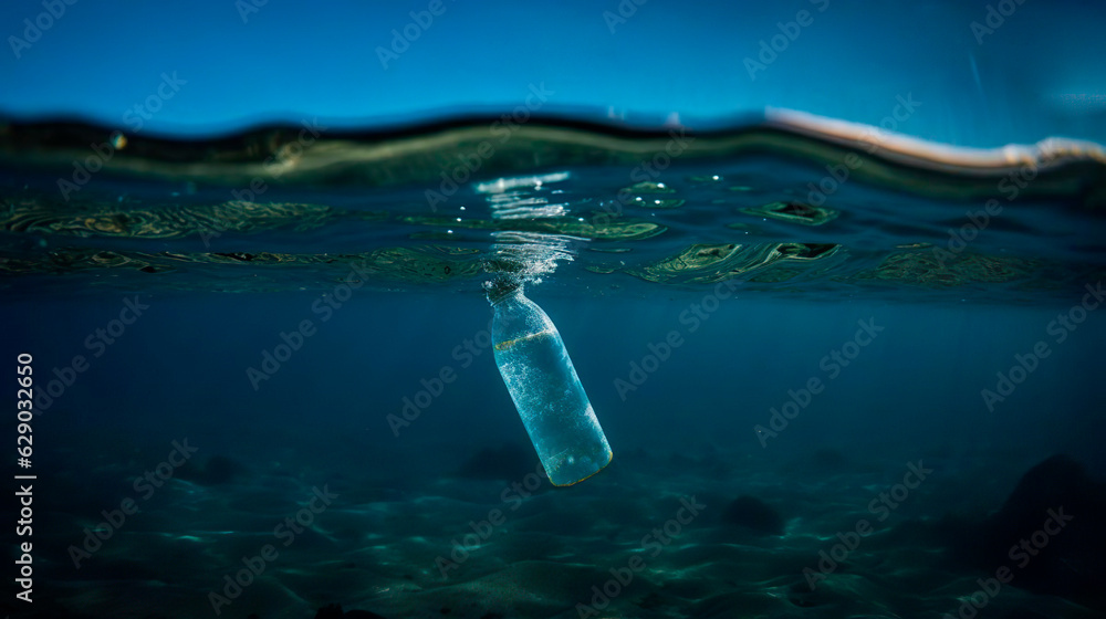 Plastic bottle under water. The sea and ocean pollution. Stop ocean ...