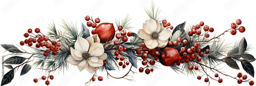 colorful christmas floral arrangement in watercolor clipart design ...