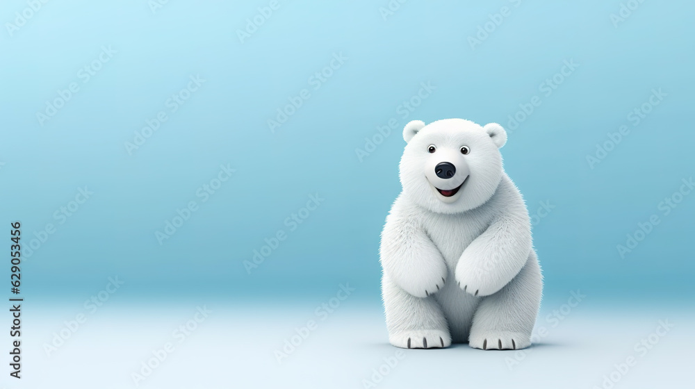 3D rendered cute chubby polar bear cartoon character smiling isolated ...