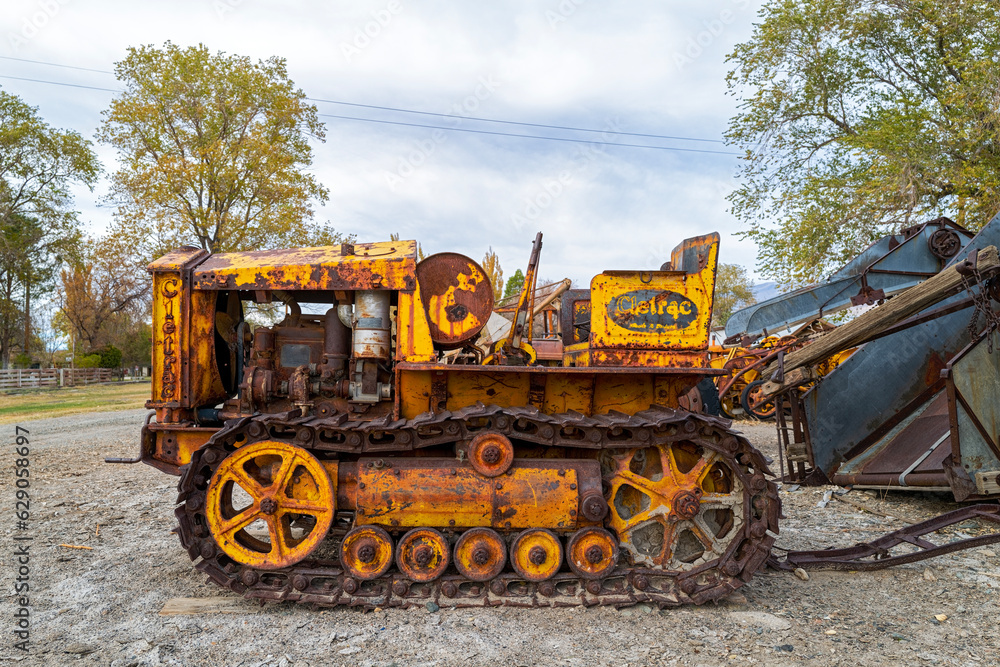 California, USA - November 6, 2022: The side of a rusty antique Cletrac ...
