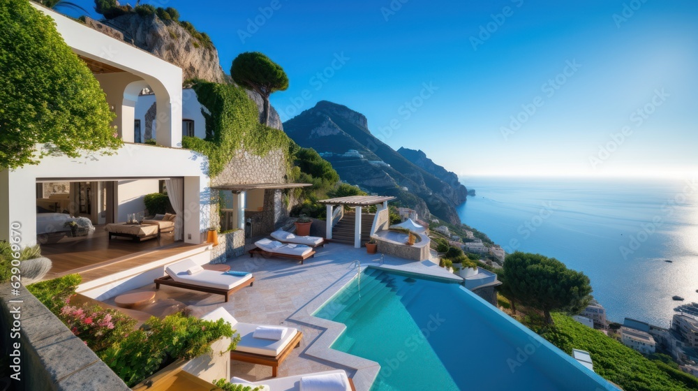 Luxurious villa nestled along the breathtaking Amalfi Coast of Italy ...