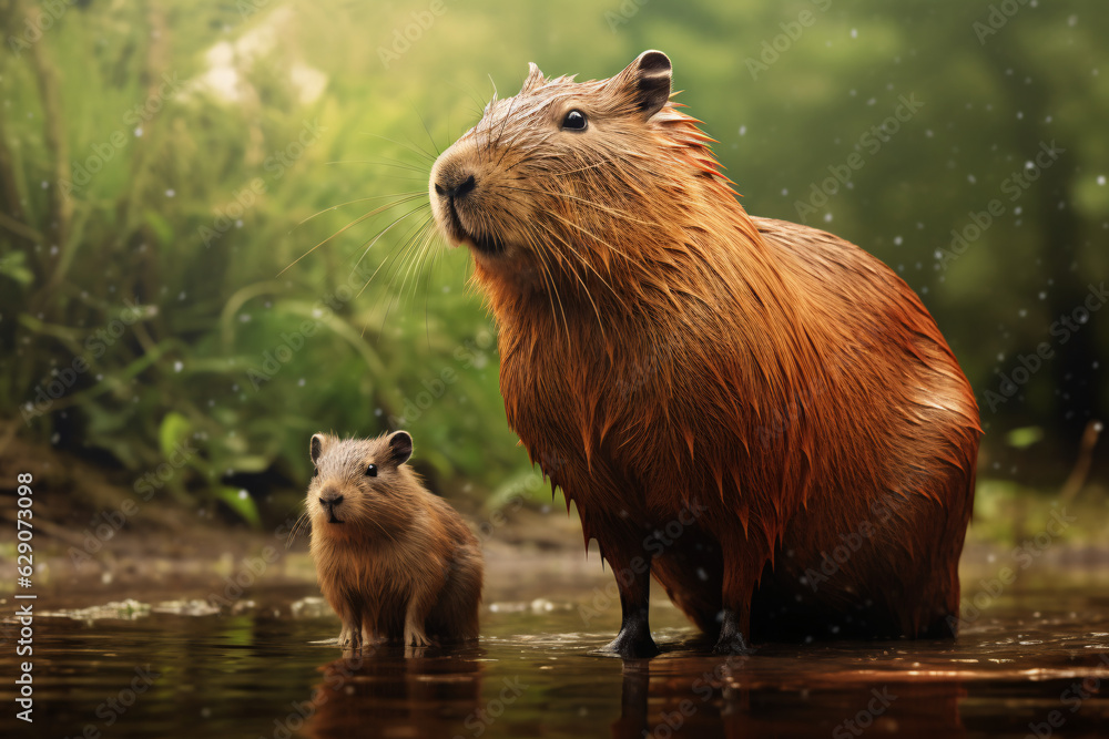 Capybara family resting (Hydrochoerus hydrochaeris) Capybaras in Their ...