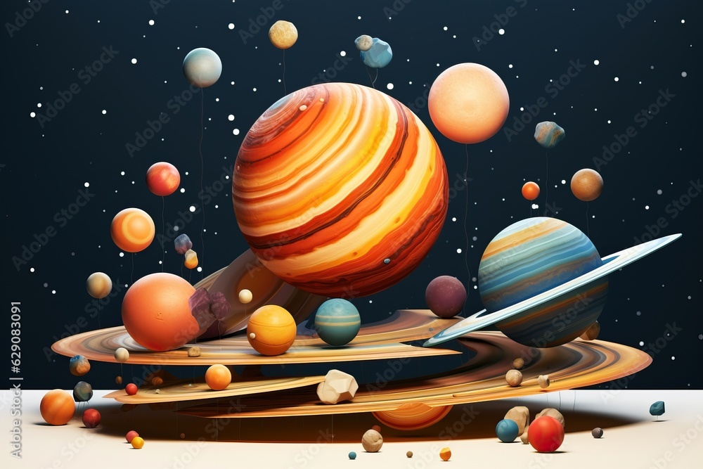 planetary system 3d illustration of planets, in the style of colorful ...